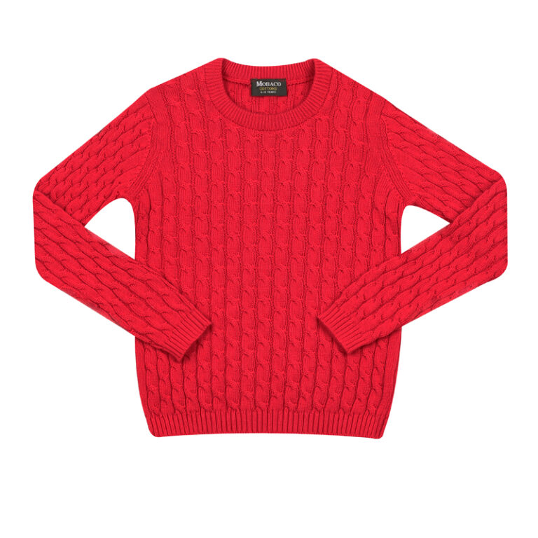 Crew Neck Cable Knit Cotton Sweater - Mobaco
