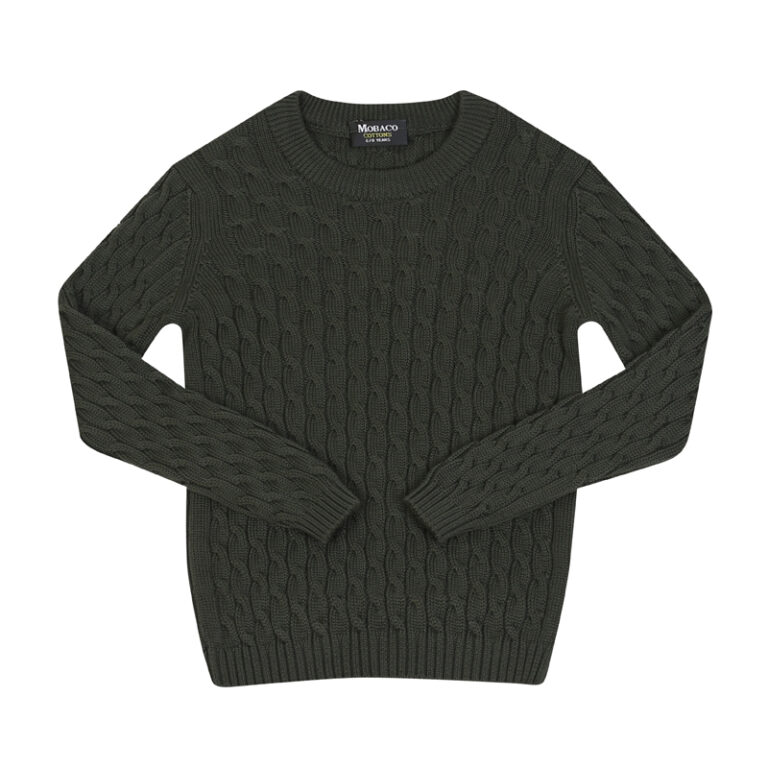 Crew Neck Cable Knit Cotton Sweater - Mobaco