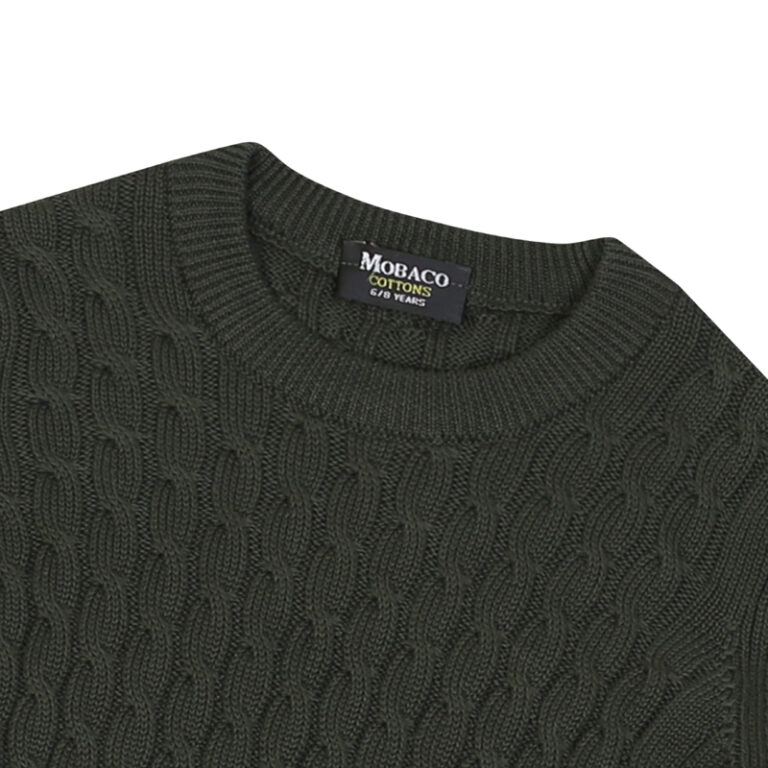 Crew Neck Cable Knit Cotton Sweater - Mobaco