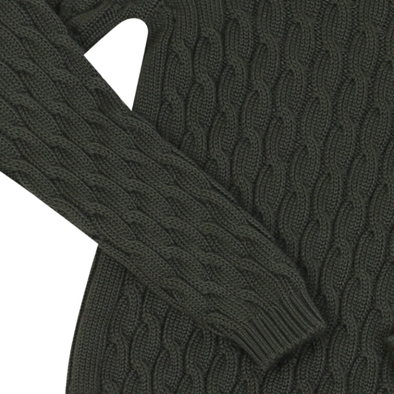 Crew Neck Cable Knit Cotton Sweater - Mobaco