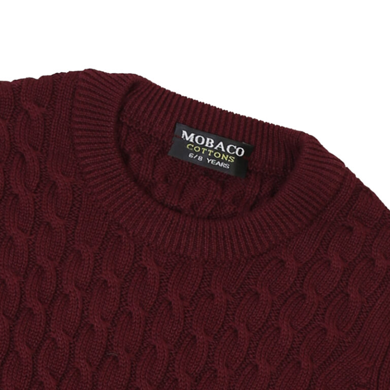 Crew Neck Cable Knit Cotton Sweater - Mobaco