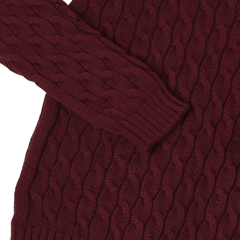 Crew Neck Cable Knit Cotton Sweater - Mobaco
